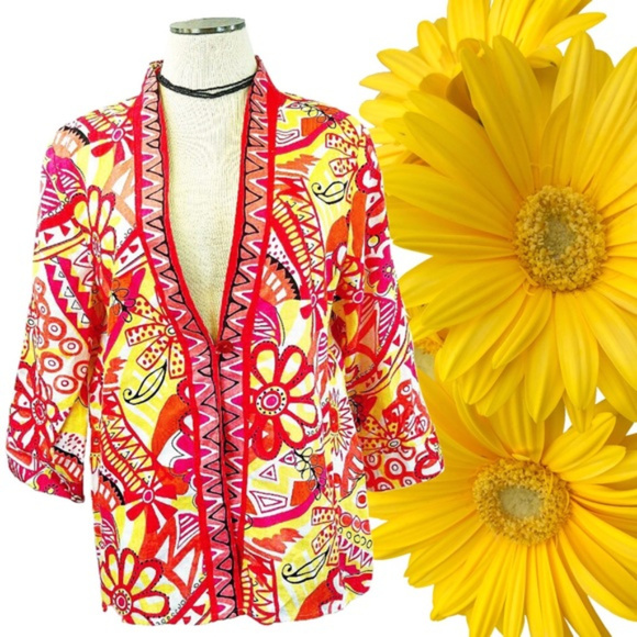 Choices | Jackets & Coats | Oh Sunny Day Boho Linen Floral Long Blazer ...